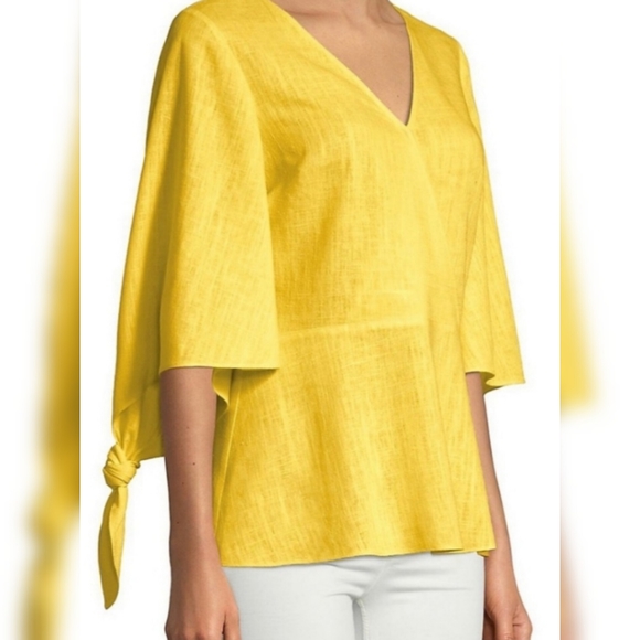 H by Halston | Tops | H Halston Canary Yellow Linen Blend Blouse Xs | Poshmark
